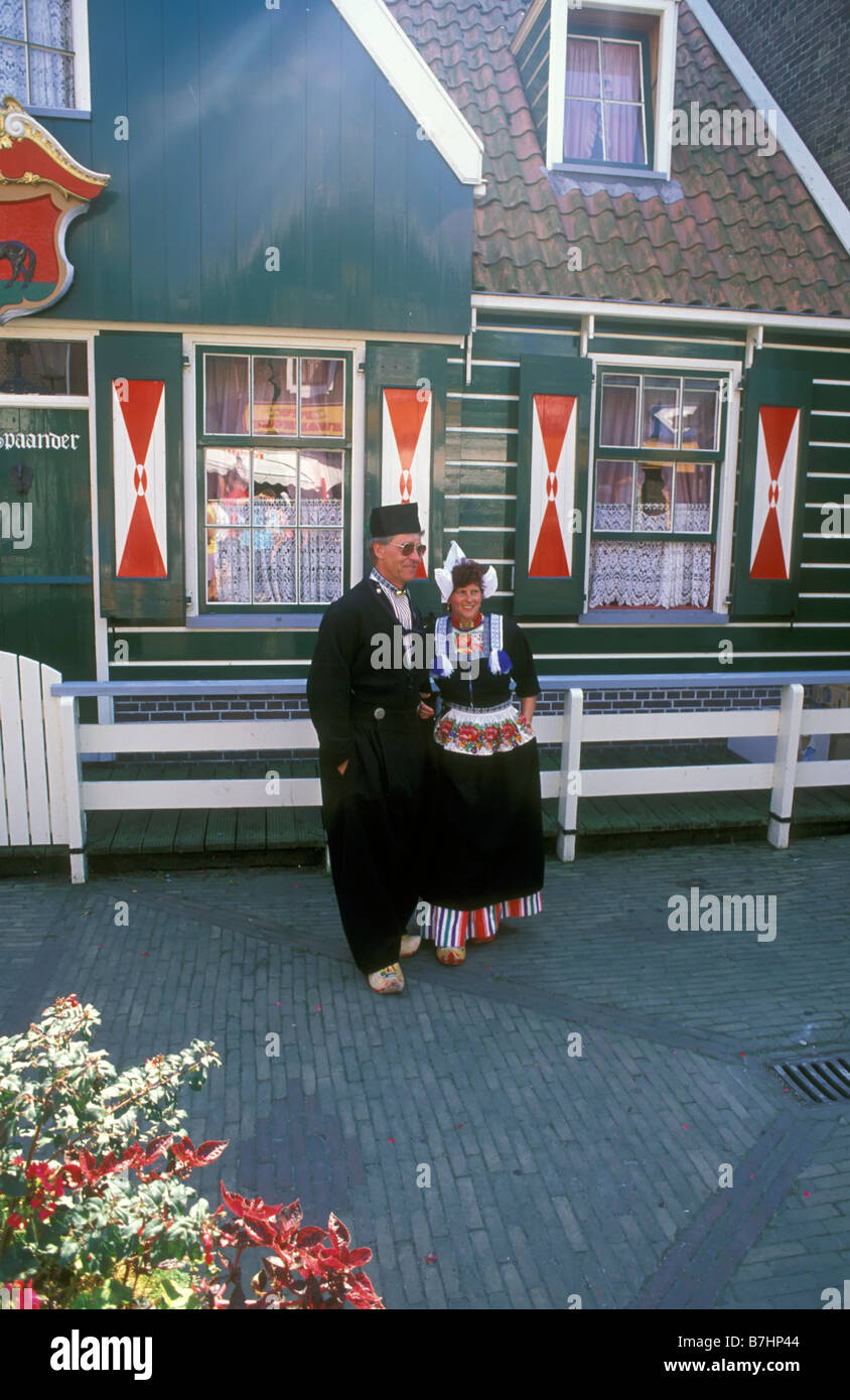 Two people in Dutch Dress at the tourist area of Volendam, Holland ...