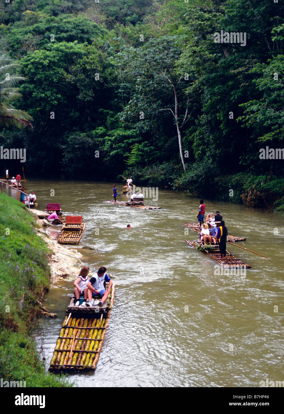 Jamaica bamboo river rafting tour Stock Photo - Alamy