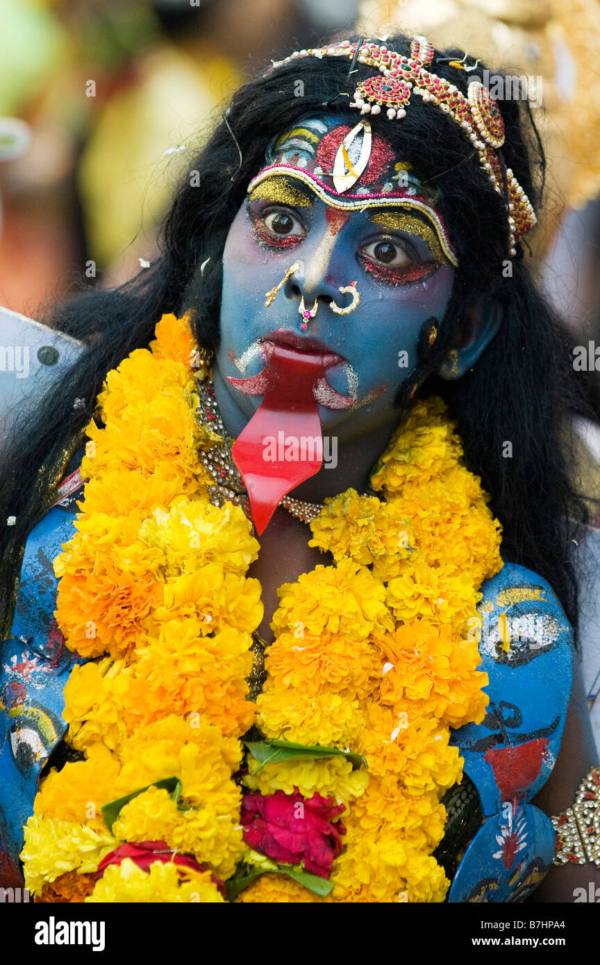 Indian Child dressed up as the Hindu God Durga / Kali for a street ...