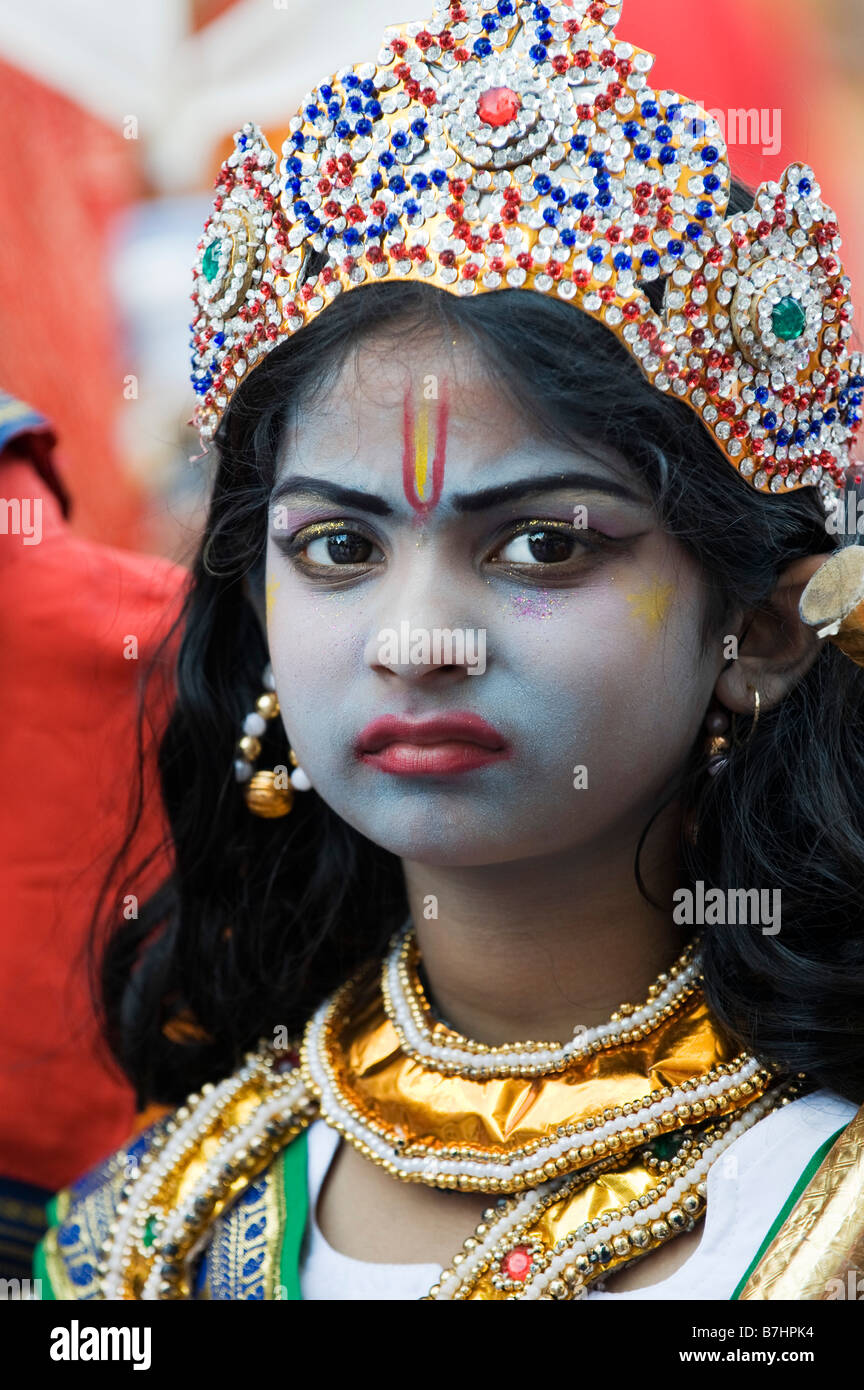 Indian Child dressed up as the Hindu God Rama for a street pageant in ...