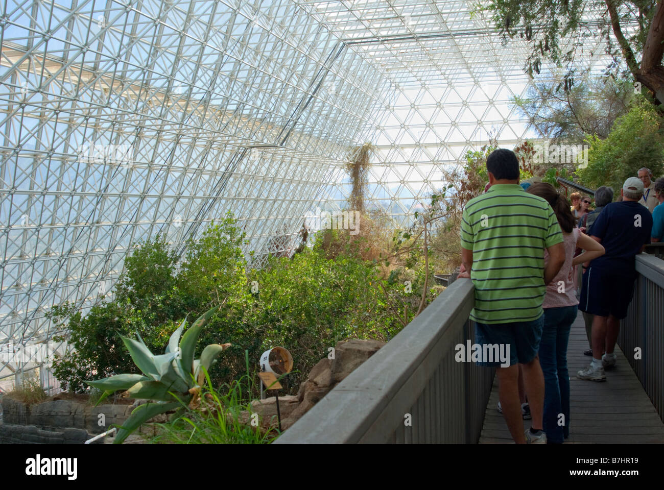 USA, Arizona, Oracle, Biosphere 2, Ocean biome visitors listen to guide ...