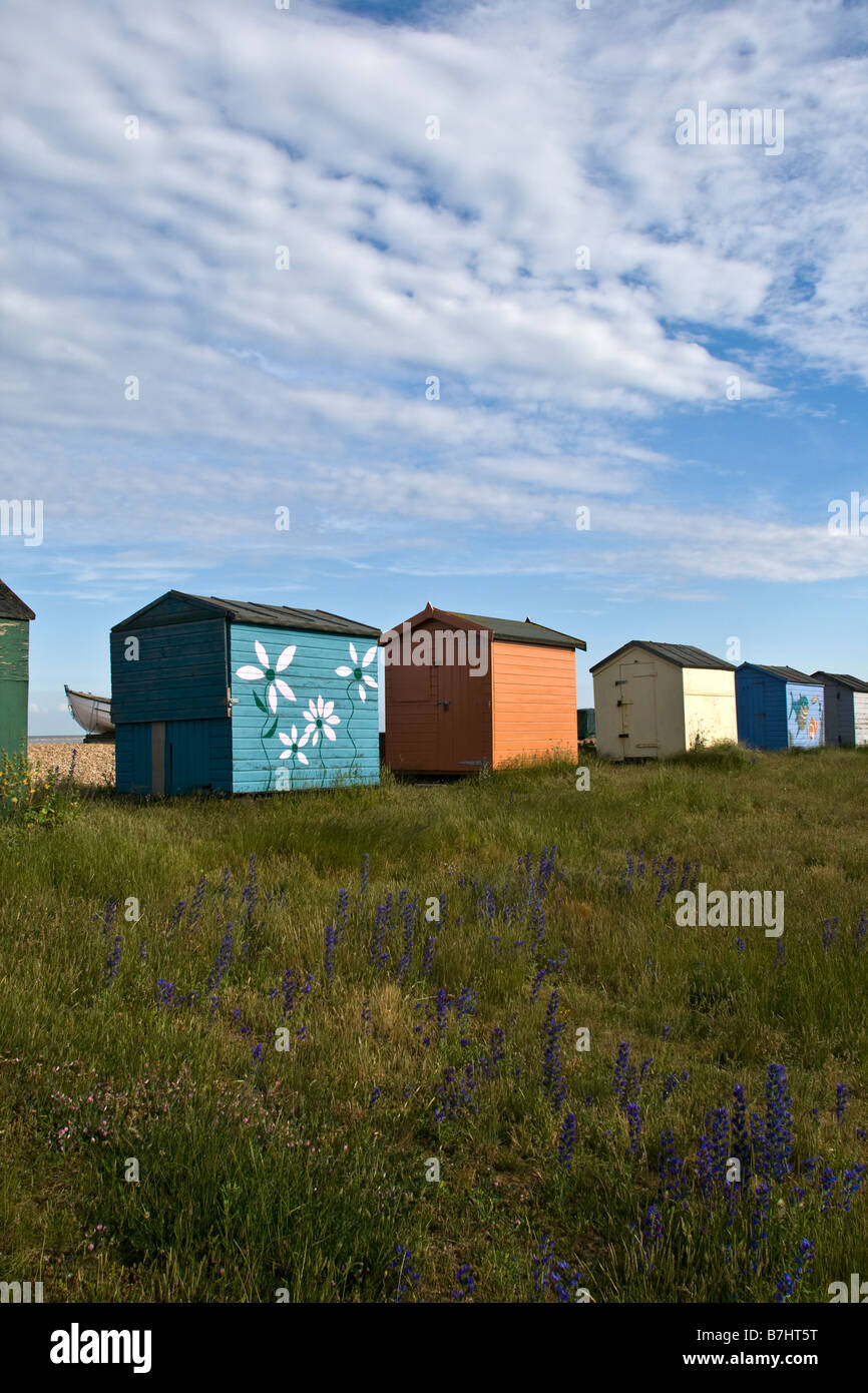 Decorated Beach Huts Dymchurch Littlestone Kent Stock Photo - Alamy