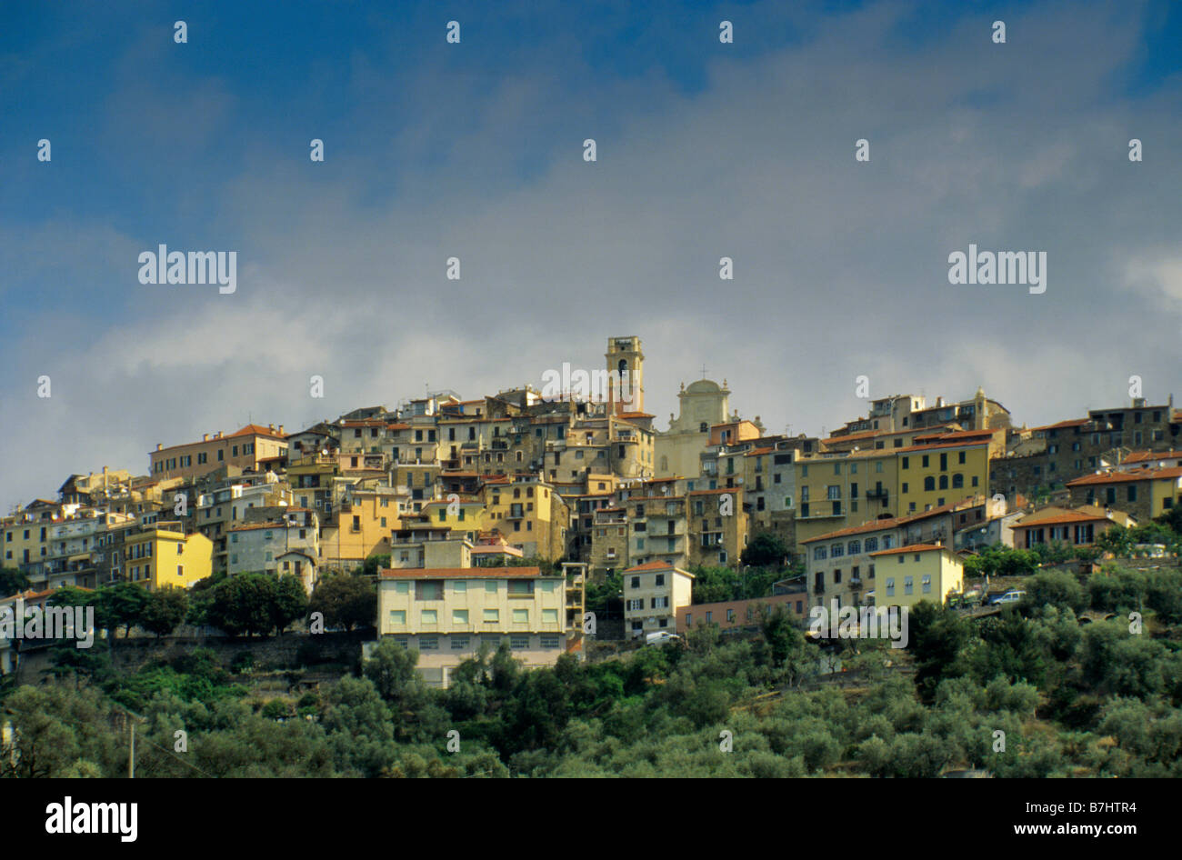 Hill town of Perinaldo at Riviera di Ponente Maritime Alps Liguria ...