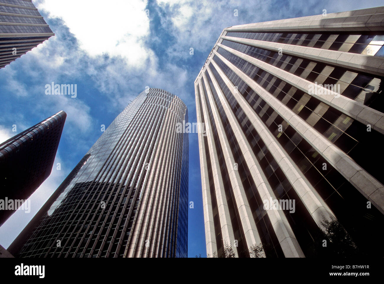 Upward view of office buildings financial district San Francisco ...