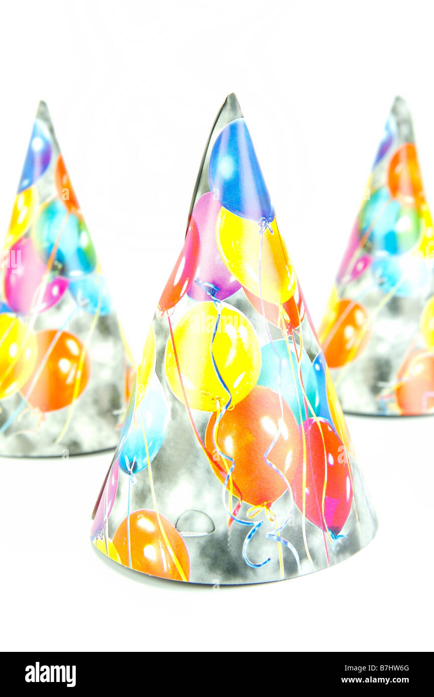 Party hats isolated against a white background Stock Photo - Alamy