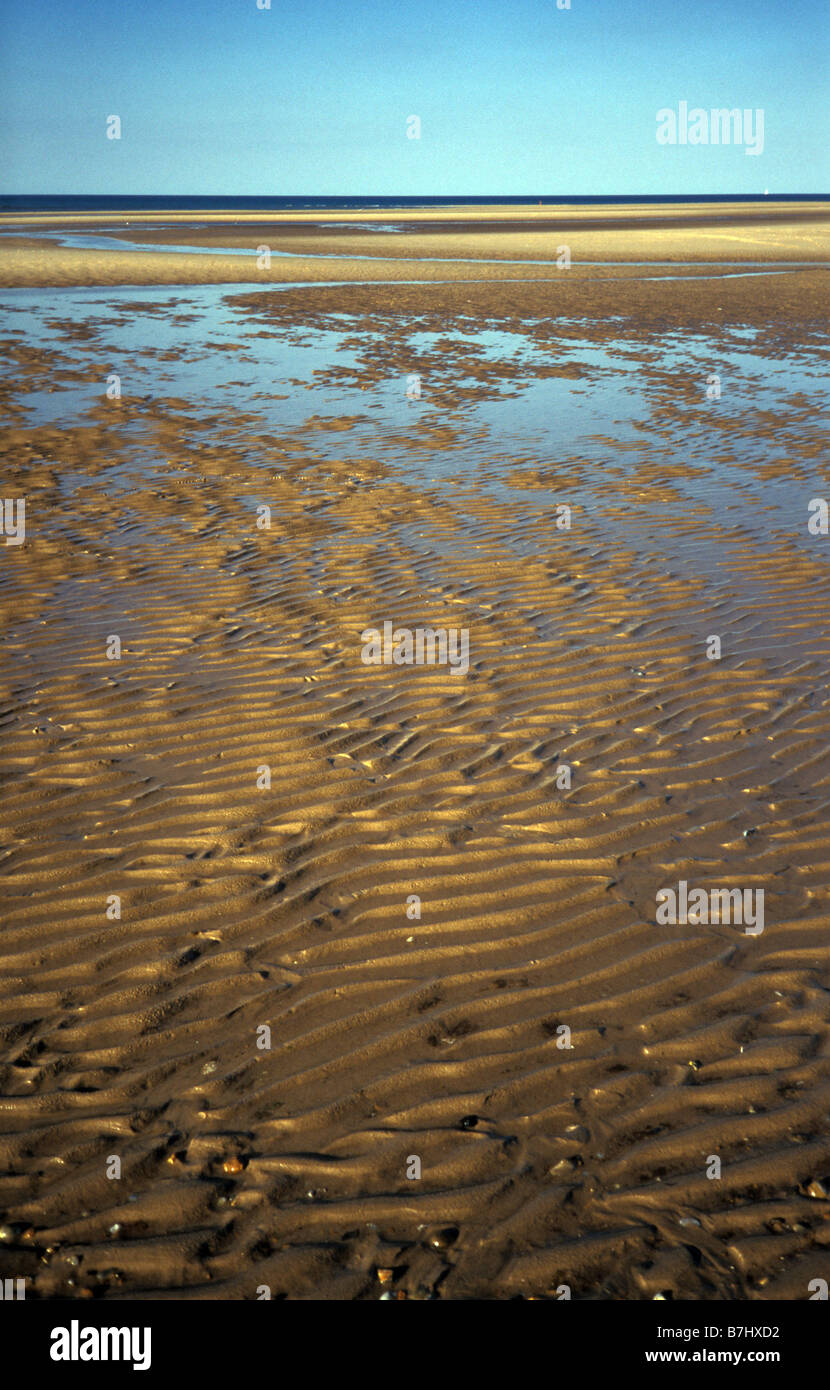 English British seaside beach shore horizon rivulets sand Burnham Overy ...