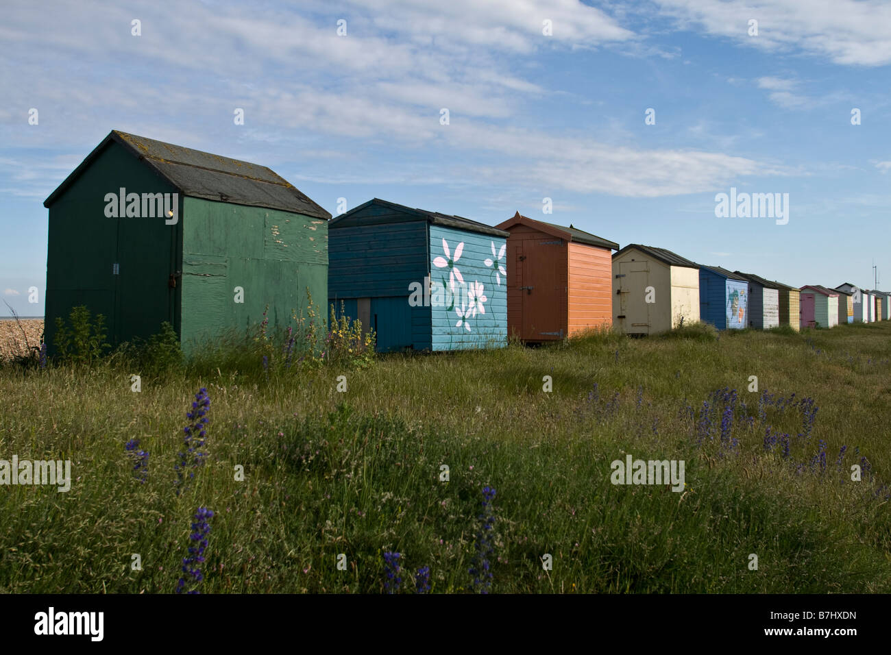Decorated Beach Huts Dymchurch Littlestone Kent Stock Photo - Alamy