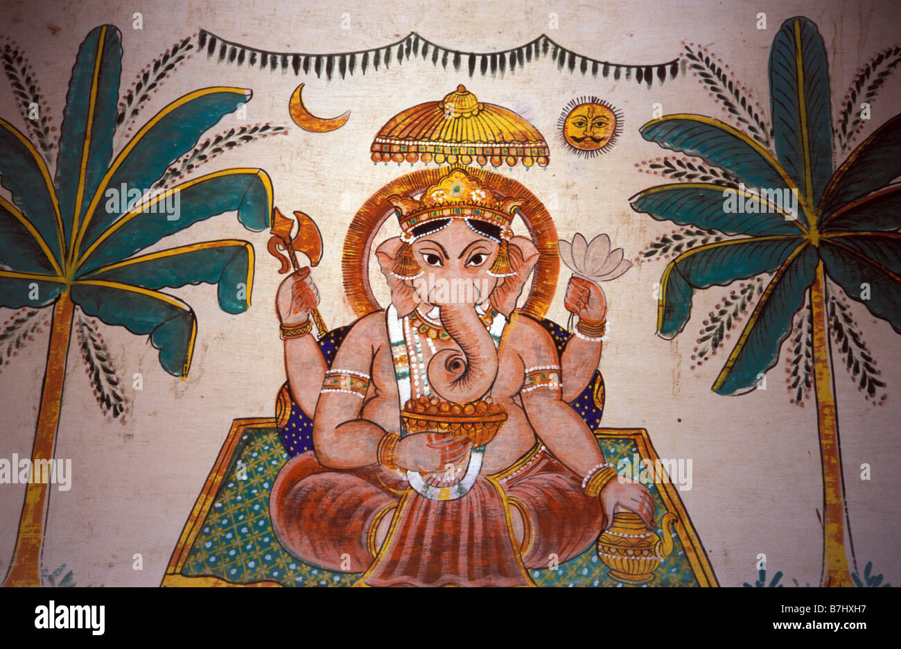 painted mural of Ganesh the elephant god India Stock Photo - Alamy