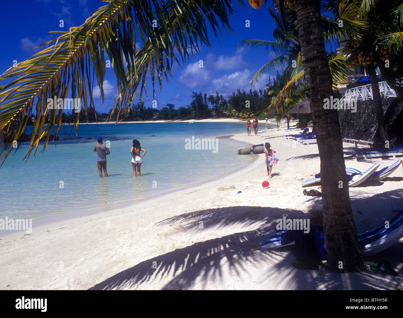 Idyllic Merville Beach on Grand Baie, a popular tourist resort in the ...