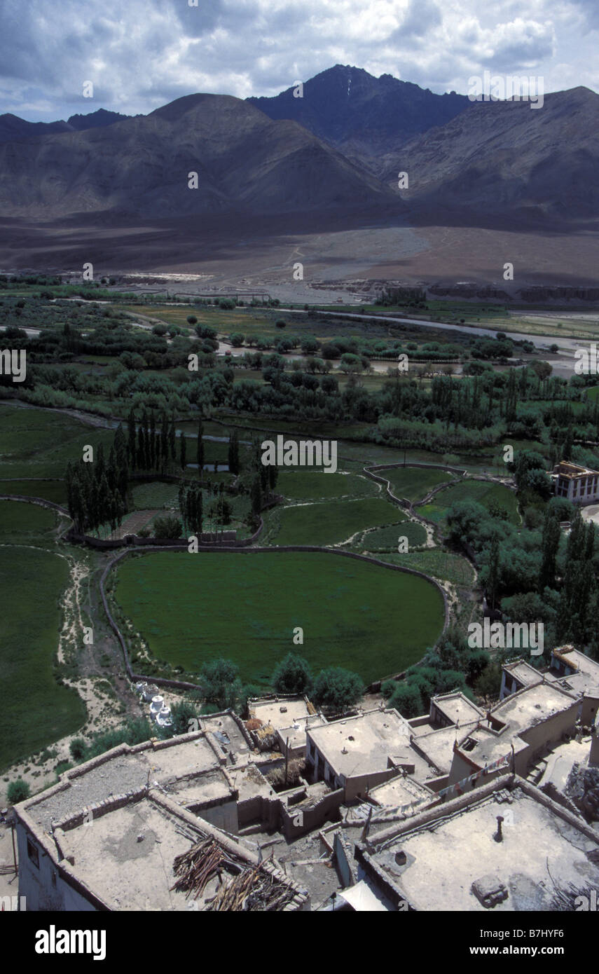 Indus valley view from gompa Spitok Ladakh Jammu and Kashmir India ...