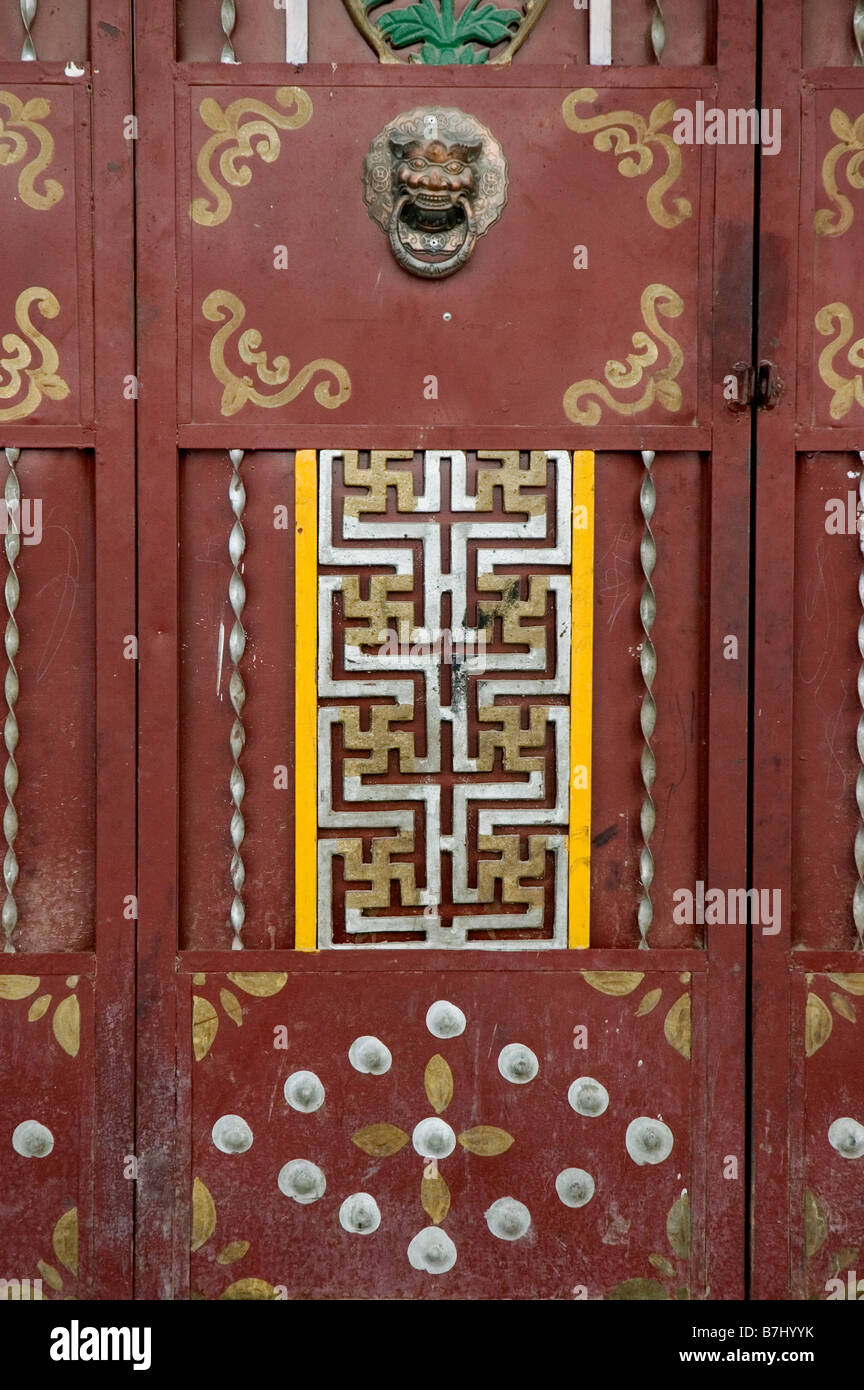 Window of Tibetan home decorated with Swastika signs Stock Photo - Alamy