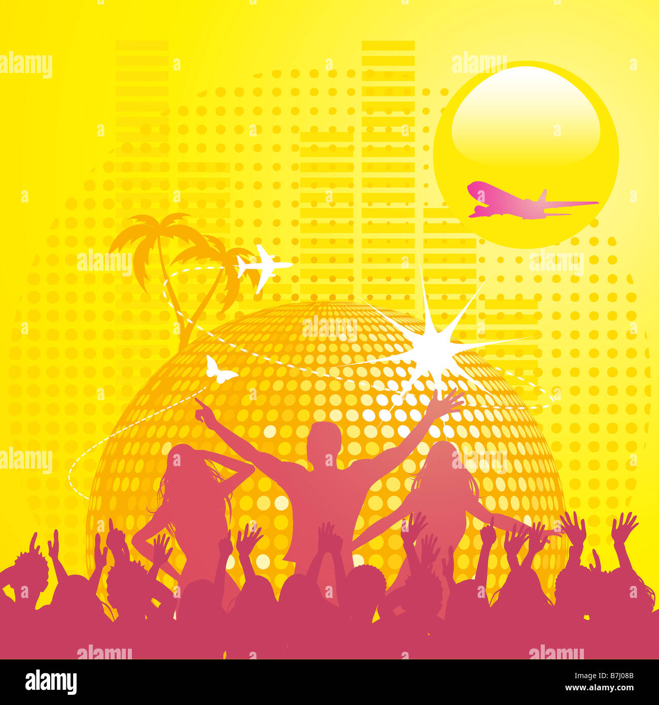 Abstract party background with crowd dancers and disco ball Stock Photo ...