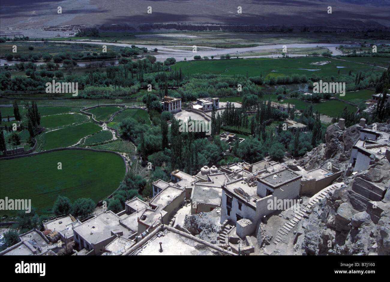 Indus valley view from Spitok gompa Ladakh Jammu and Kashmir India ...