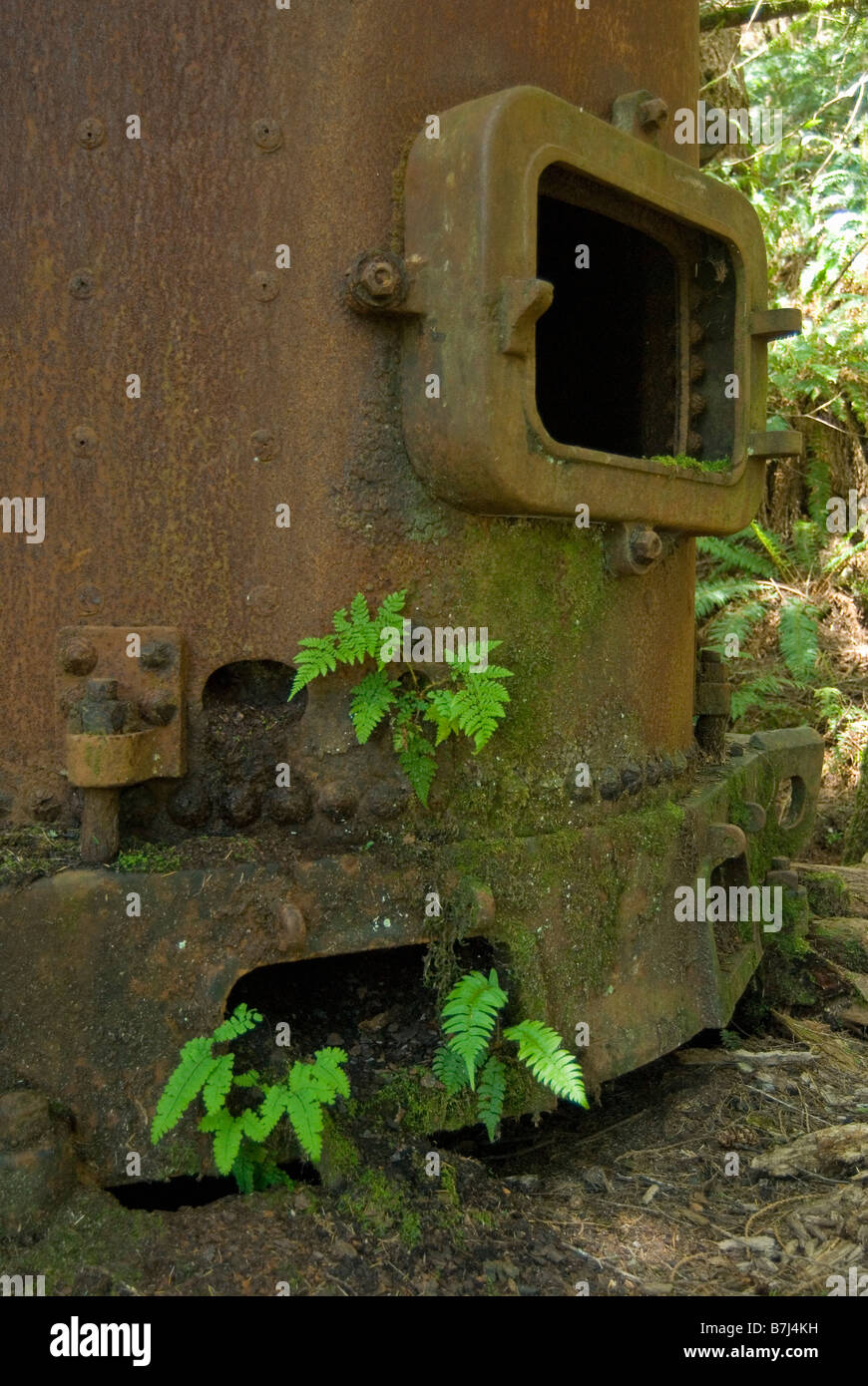 Rusty boiler from a steam engine in the early 20th century, West Coast ...