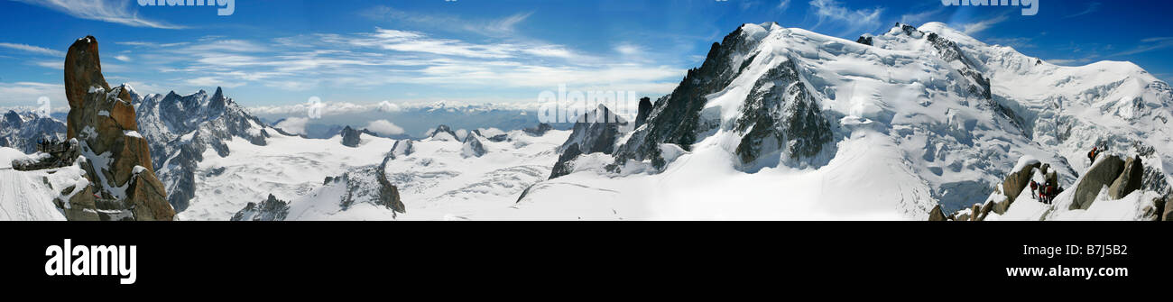 Panorama of the Mont Blanc (on the right) seen from the Aiguille du ...