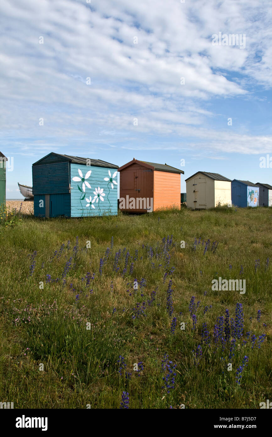 Decorated Beach Huts Dymchurch Littlestone Kent Stock Photo - Alamy