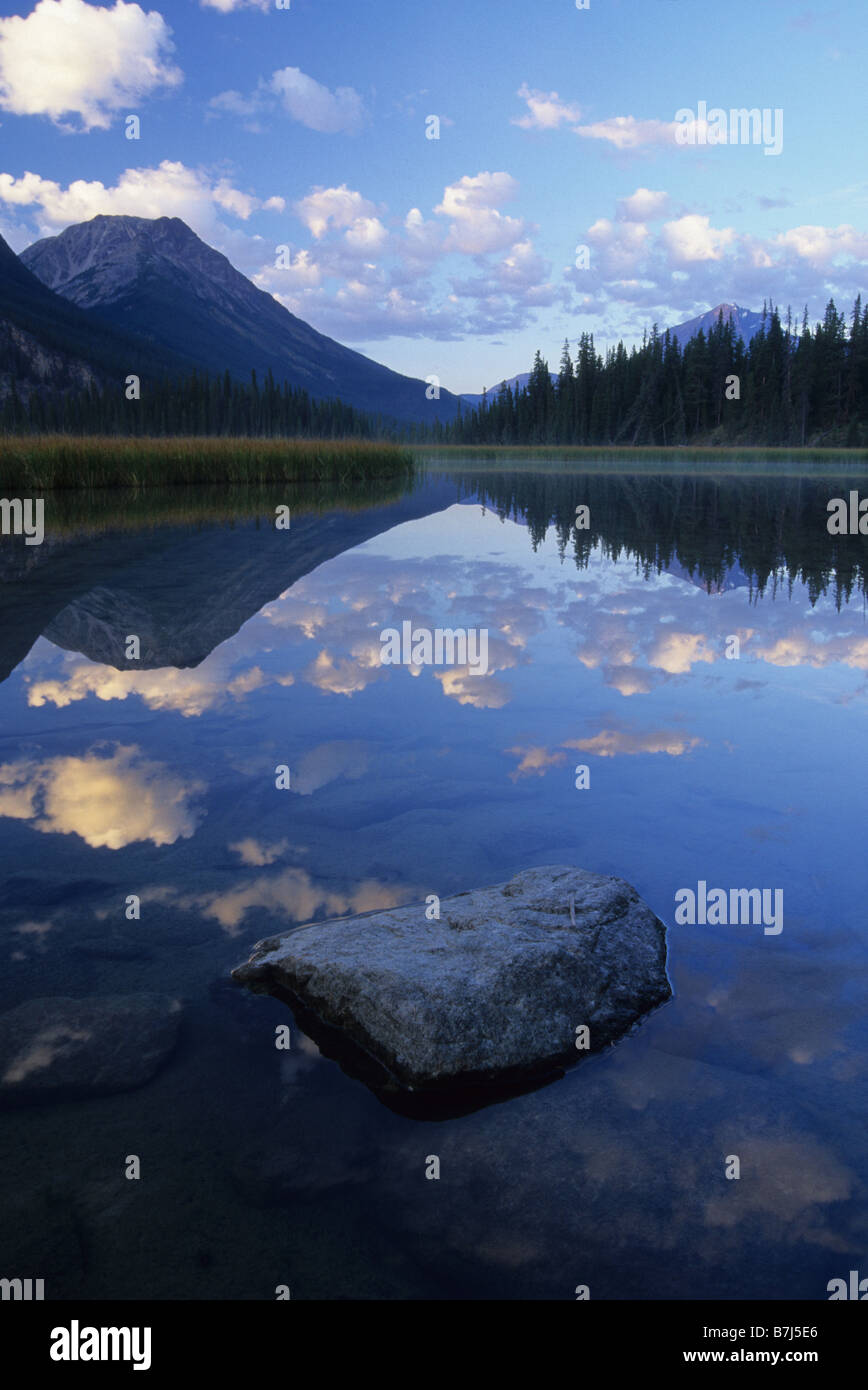 Reflection of a mountain in a lake enroute to the historic Athabasca ...