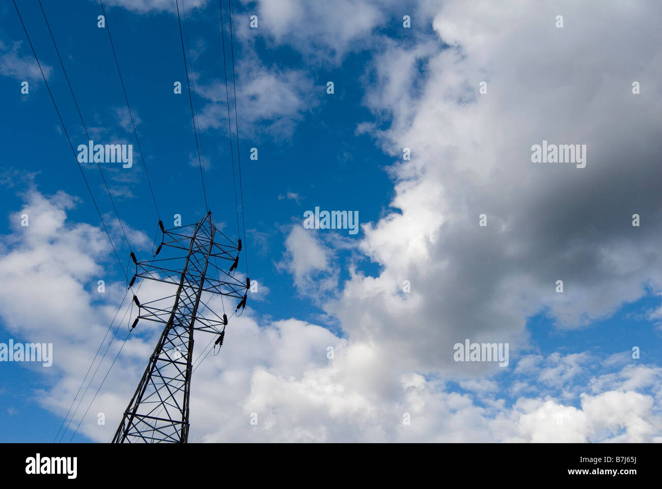 High-Voltage Power lines on a cloudy day, Victoria, BC Stock Photo - Alamy