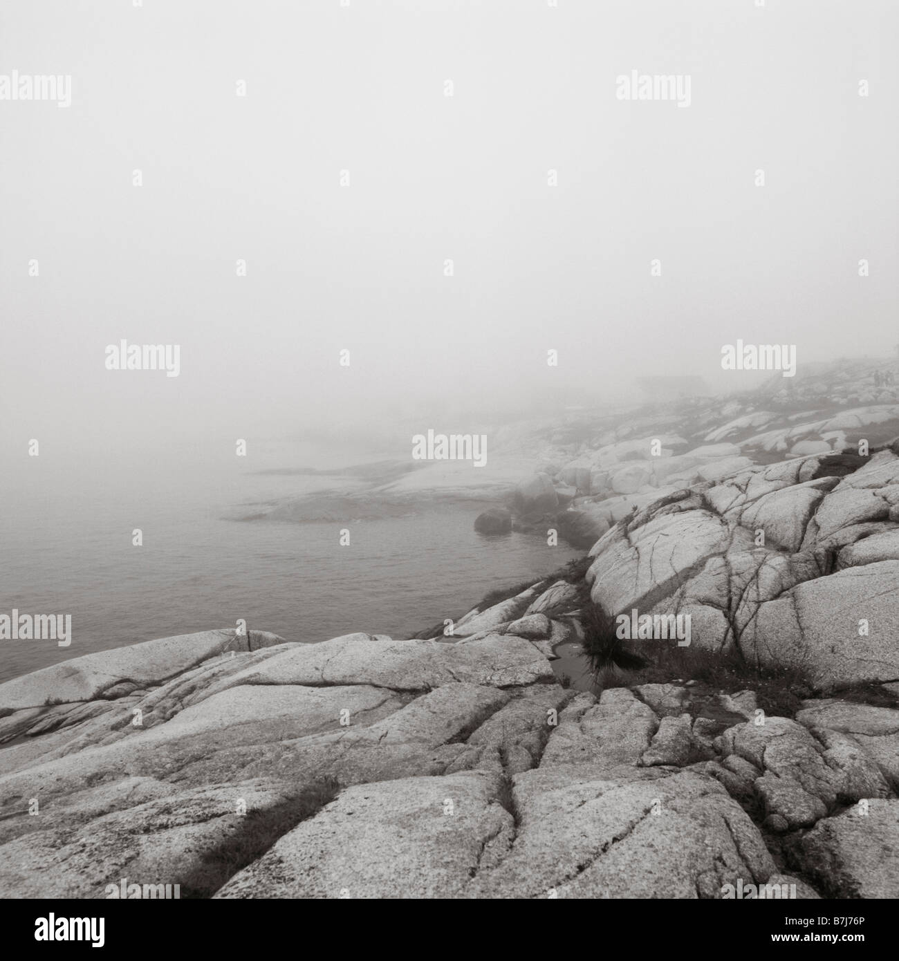 Rock Beach In Fog, Peggy's Cove, Nova Scotia Stock Photo - Alamy