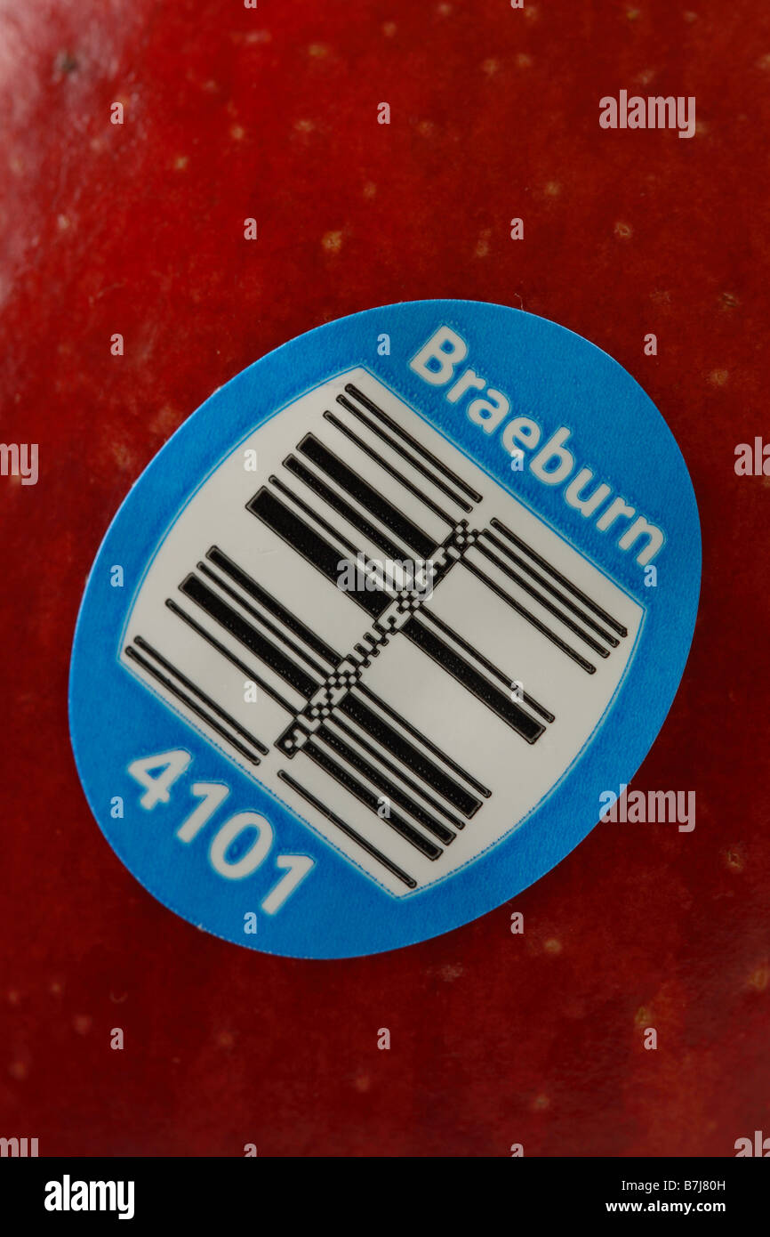 Braeburn red apple soft fruit supermarket product barcode sticker label ...