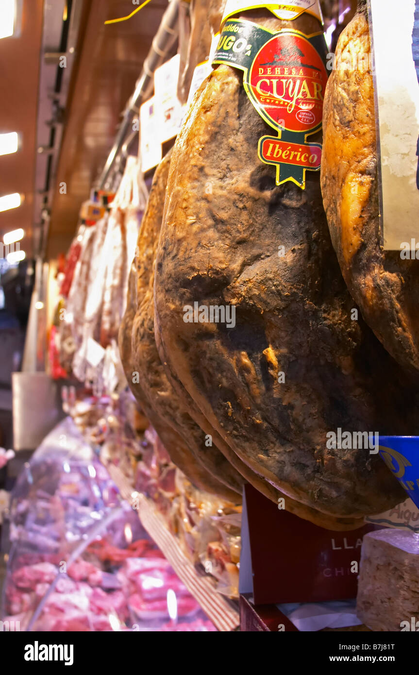 Ham prosciutto meat market barcelona hi-res stock photography and ...