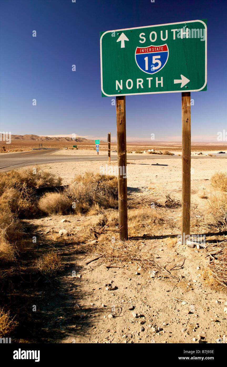 North South road sign on Highway 15 in the desert in California in ...