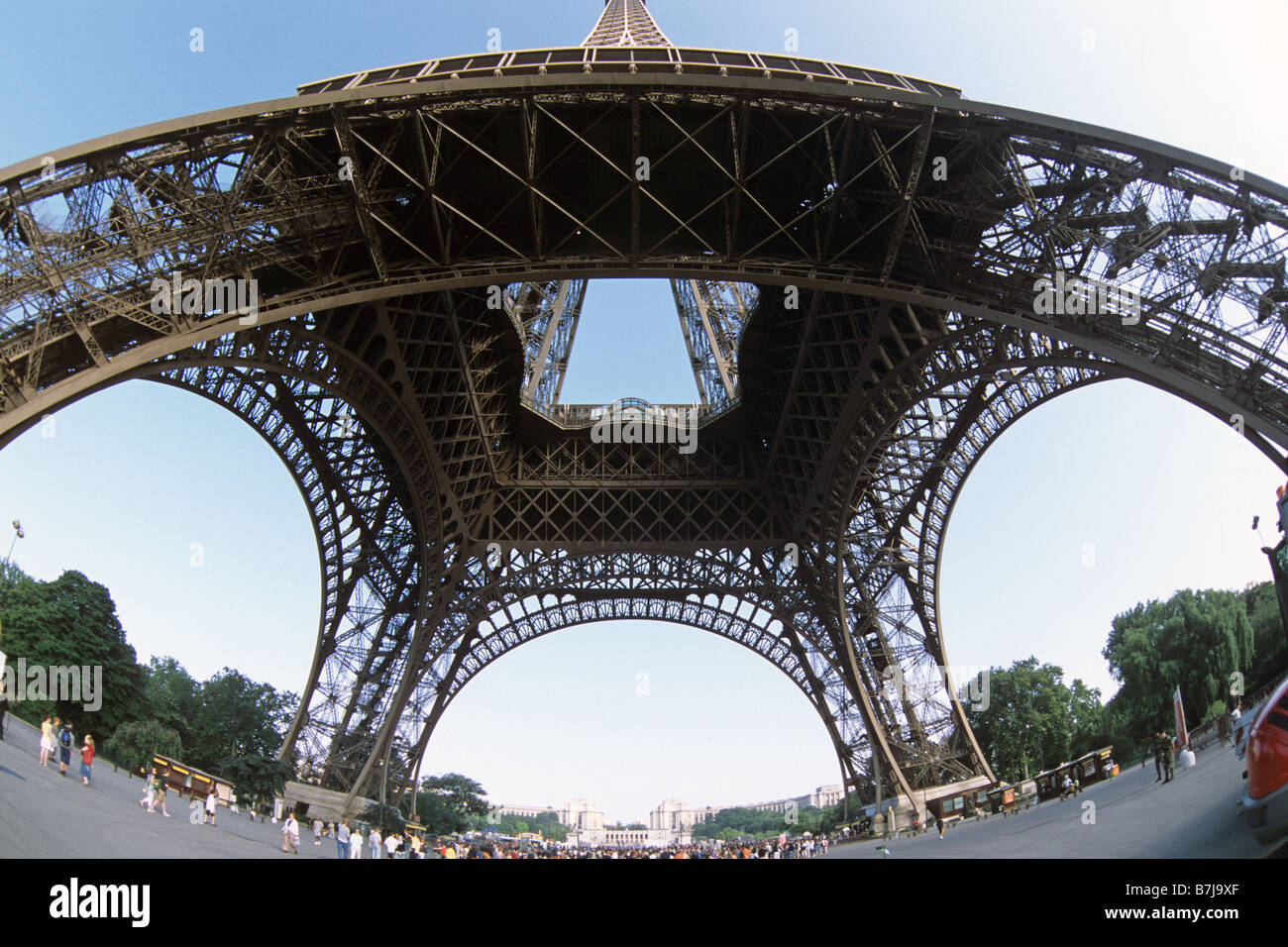 Paris, Eiffel Tower, view through ultra wide angle lens Stock Photo - Alamy