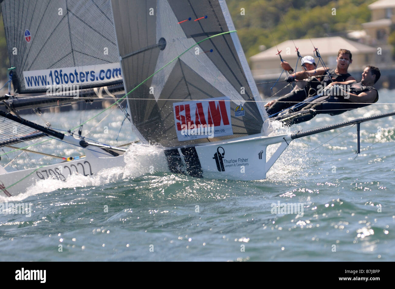 18ft Skiff racing in Sydney harbour australia boat thurlow fisher Stock ...