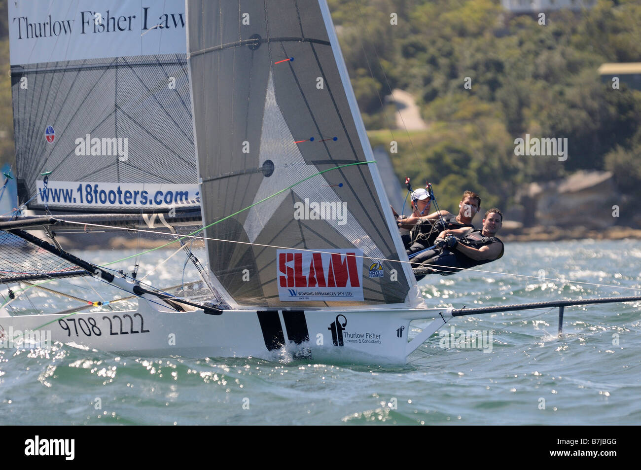 18ft Skiff racing in Sydney harbour australia boat thurlow fisher Stock ...