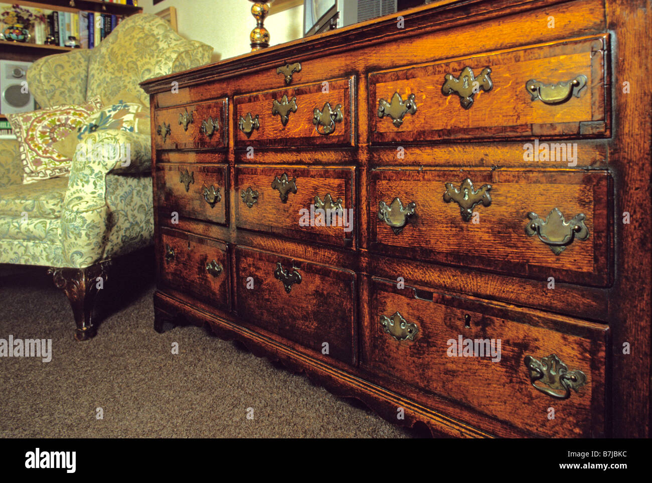 17/18th C antique Oak and Walnut Bridal Chest, UK Stock Photo - Alamy