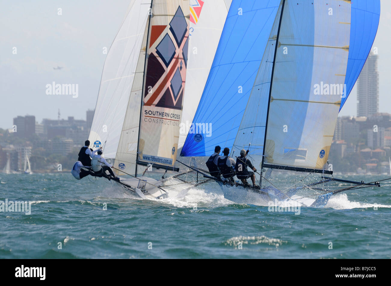 18ft Skiff racing in Sydney harbour australia boats southern cross and ...