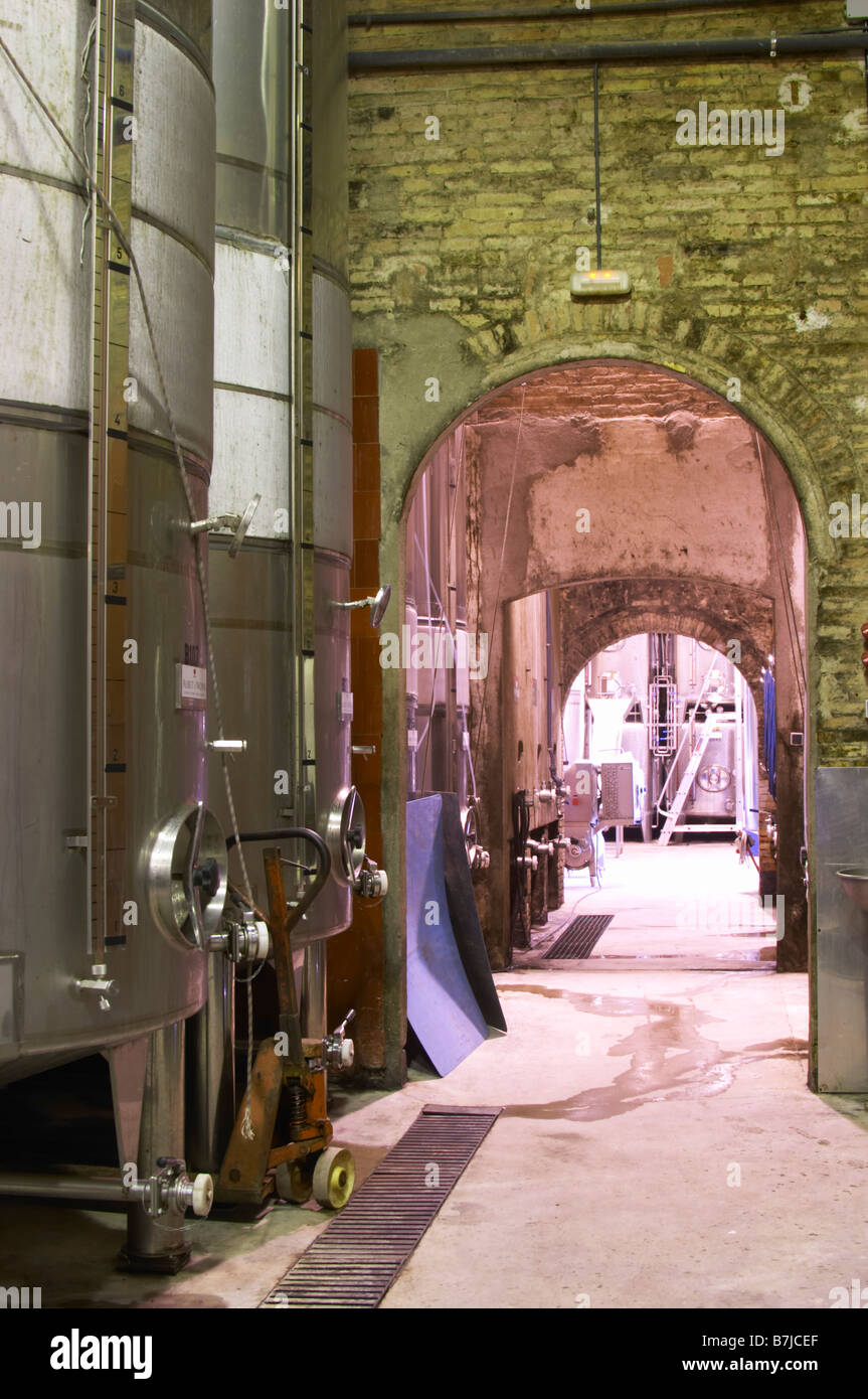 The vat hall with fermentation tanks. Albet i Noya. Fermentation tanks ...