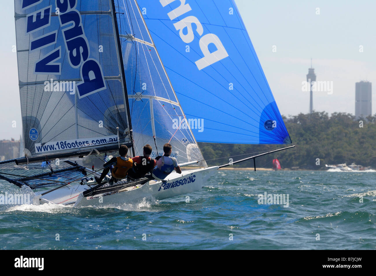 18ft Skiff racing in Sydney harbour australia Boat panasonic Stock ...