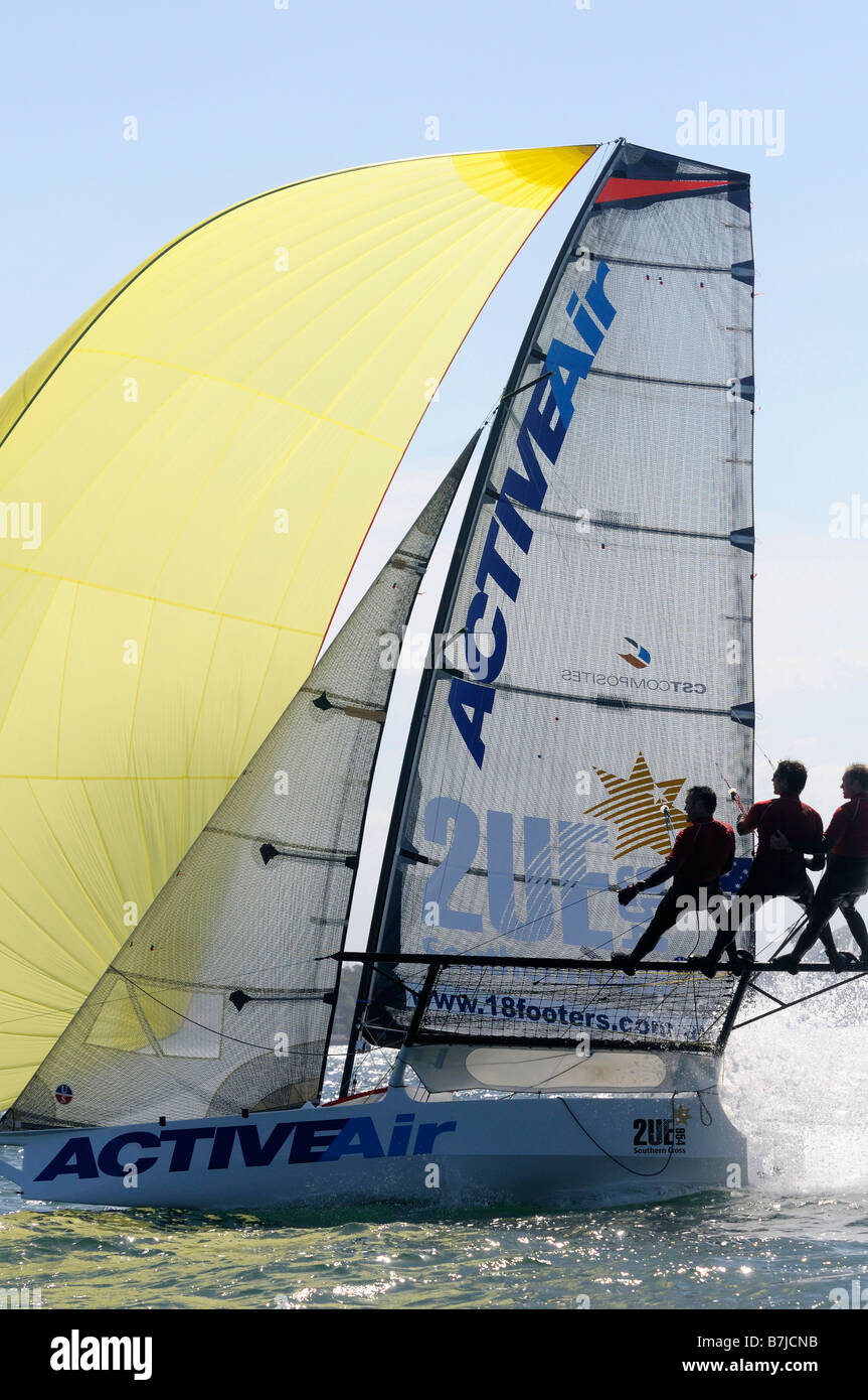 18ft Skiff racing in Sydney harbour australia boat activeair Stock ...