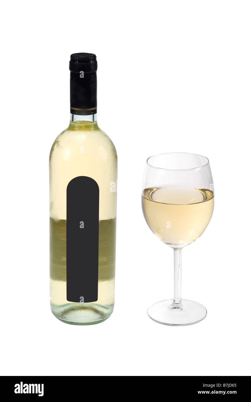bottle and glass of white wine isolated on a white background Stock ...