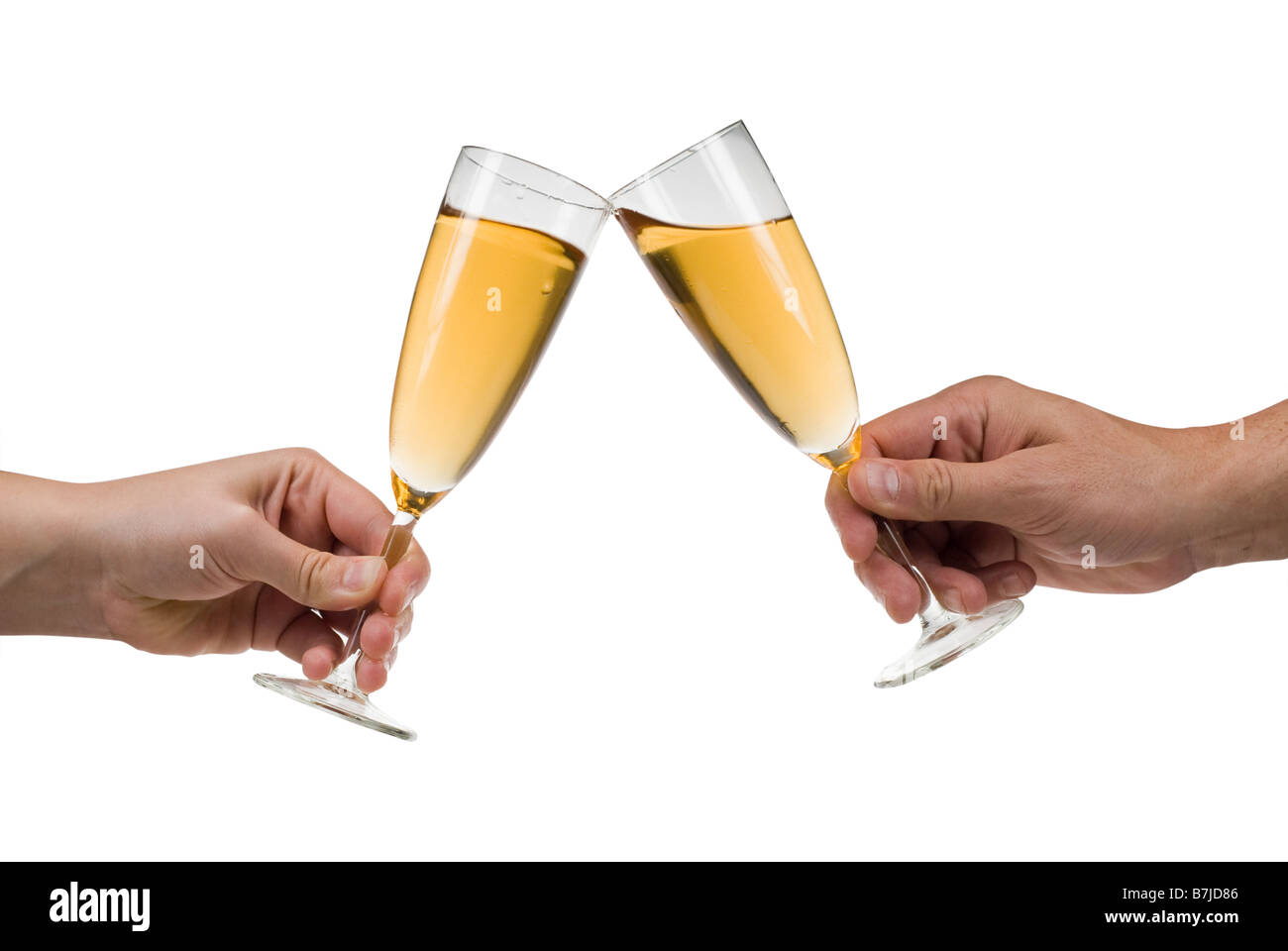 Man and woman toasting champagne isolated on a white background Stock ...
