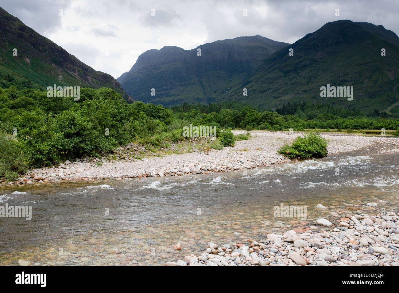 The River Coe flowing out from the foot of Glen Coe, at Glencoe ...