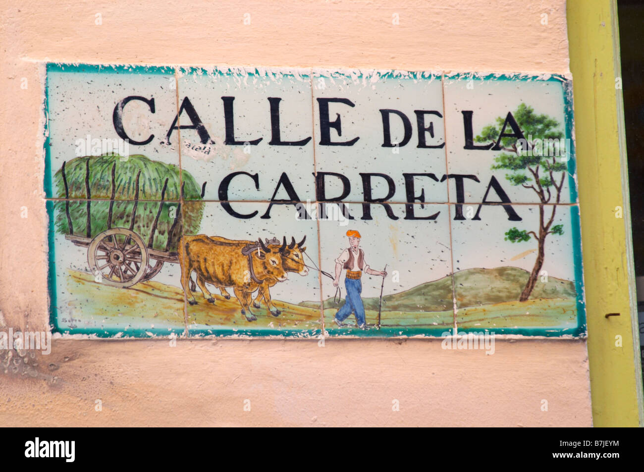 Enamel street sign: Calle de la Carreta. Sitges, Catalonia, Spain Stock ...