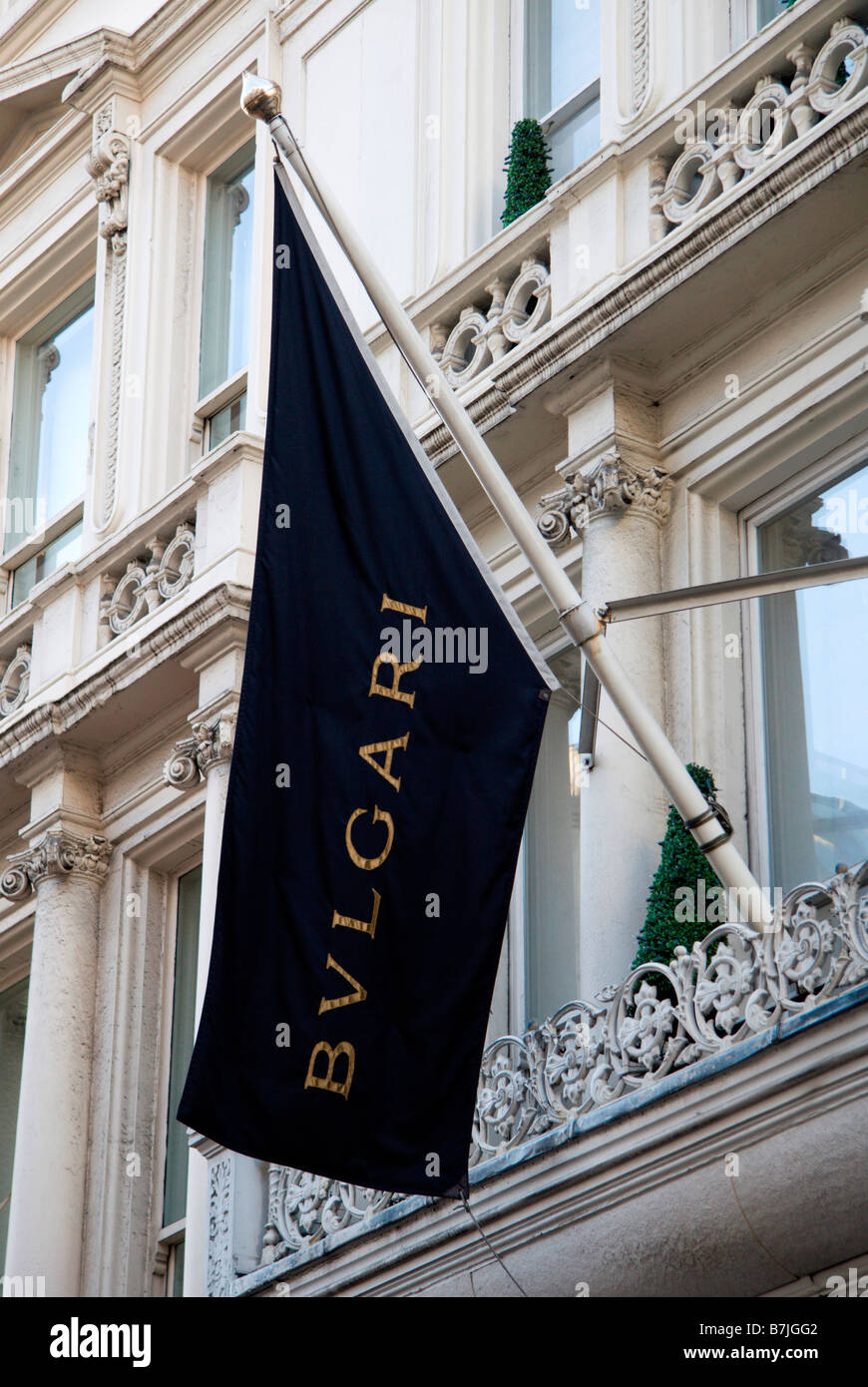 The brand flag of the Bulgari Jewellery store on Bond Street, London ...