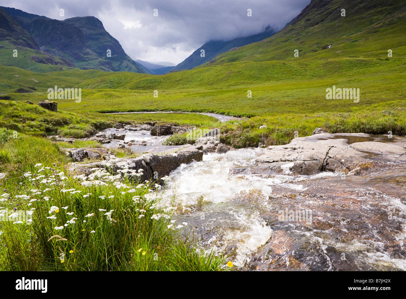 The River Coe flowing through the Pass of Glencoe before descending ...