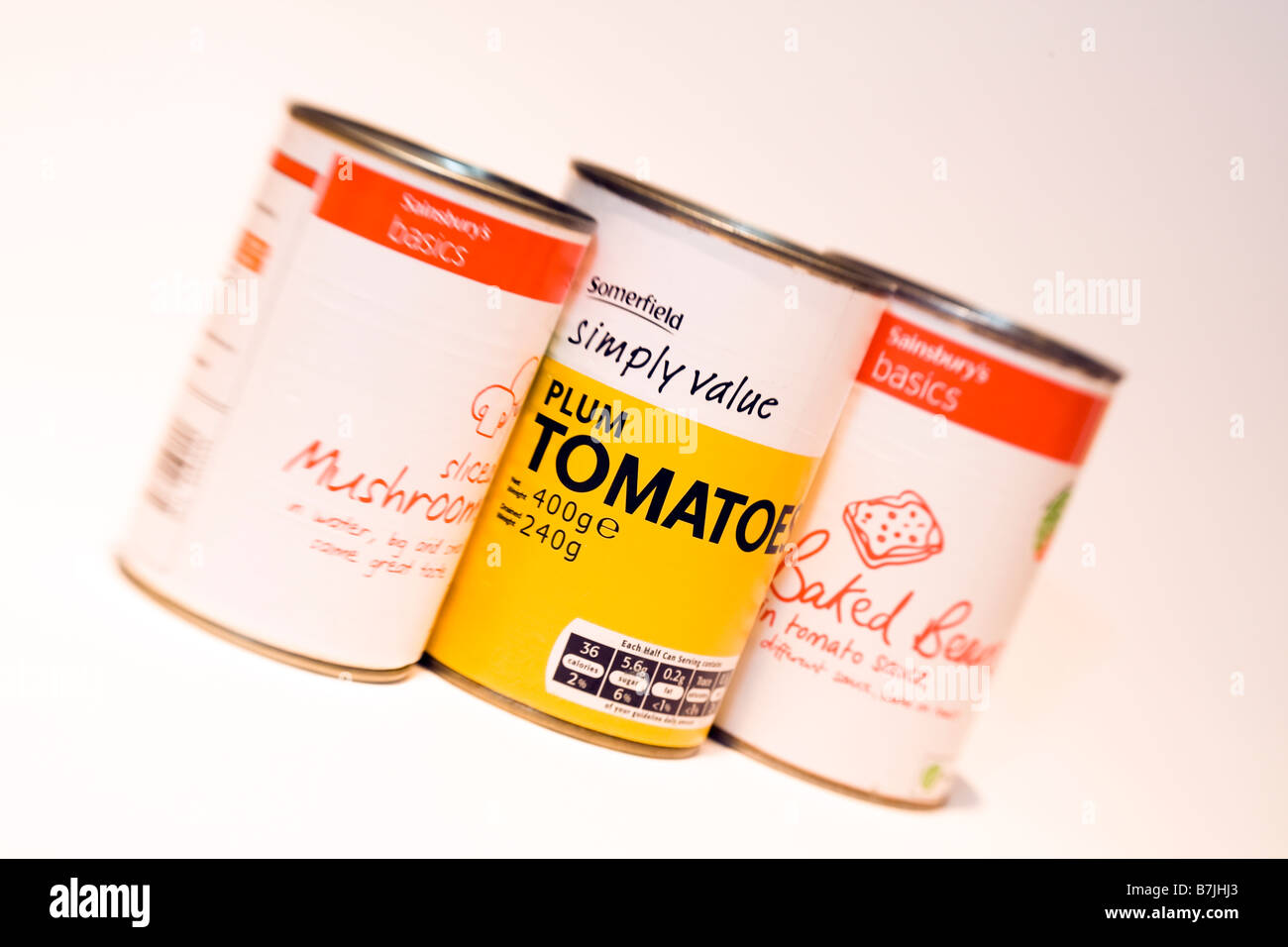 Three tins of Somerfield Simply Value and Sainsburys Basics economy ...