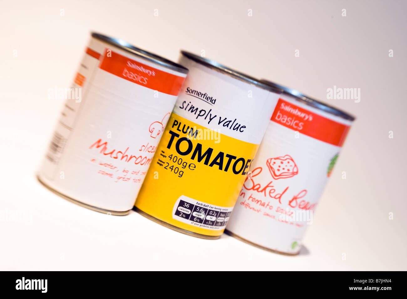 Three tins of Somerfield Simply Value and Sainsburys Basics economy ...