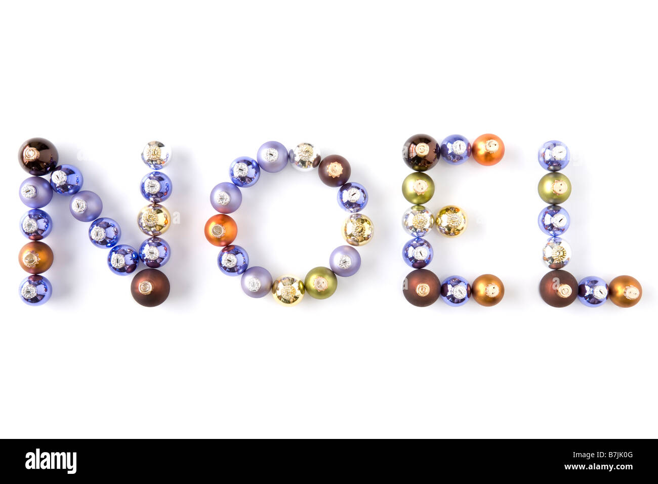 Group Of Coloured Christmas Spelling Noel On White Background Stock ...