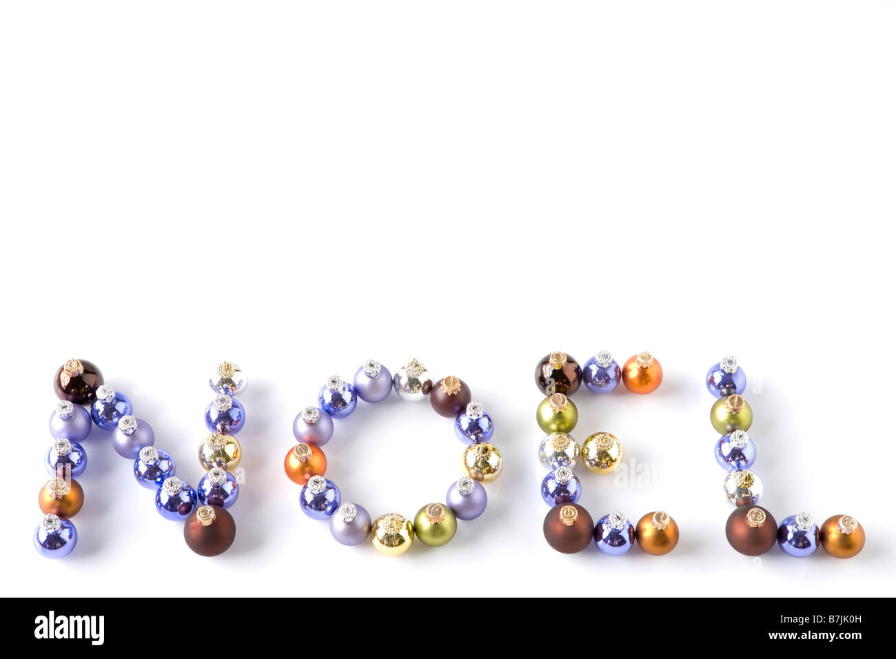 Coloured Baubles Spelling Out Word Noel Against White Background Stock ...
