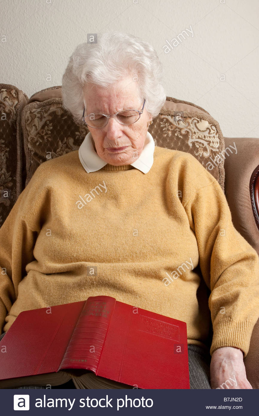 An old woman asleep in a chair Stock Photo: 21924629 - Alamy