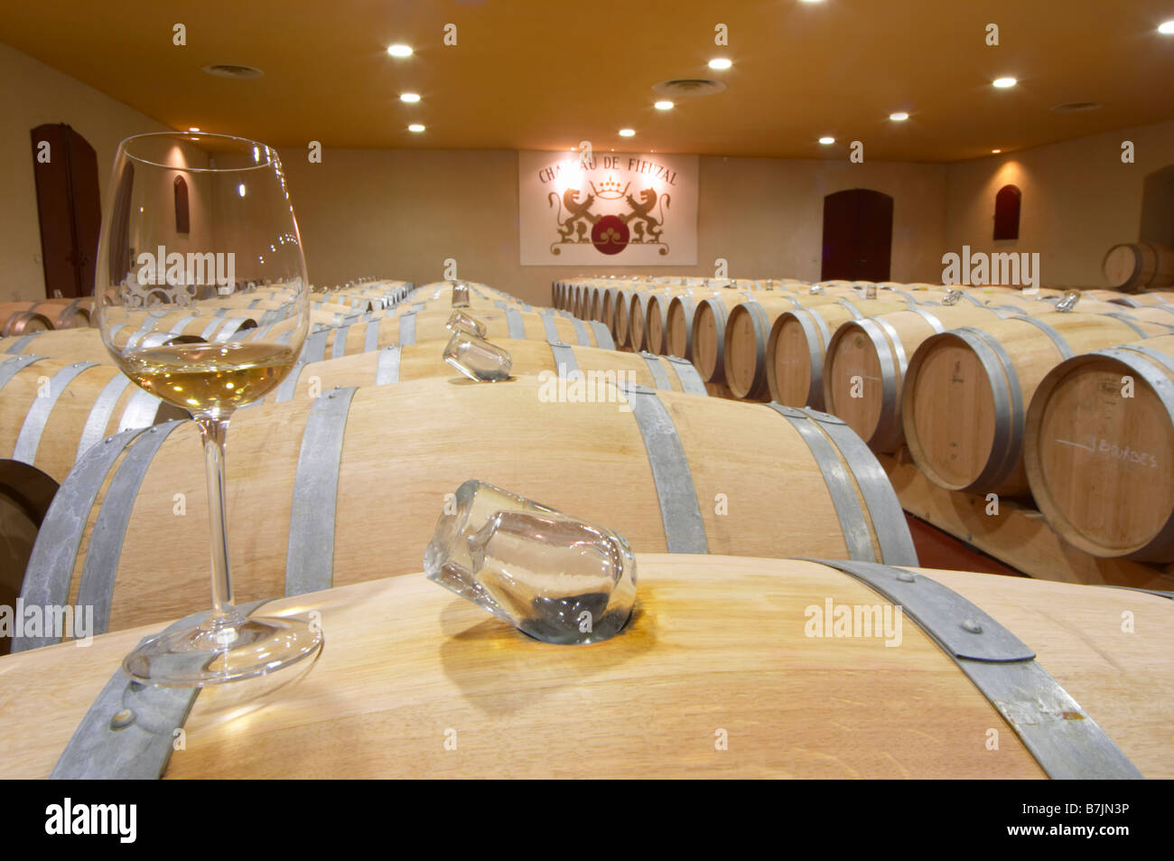 glass bung stoppers on barrels fermenting must white wine chateau ...