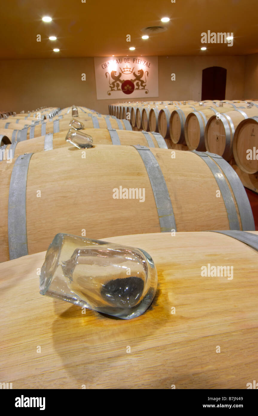glass bung stoppers on barrels fermenting must white wine chateau ...