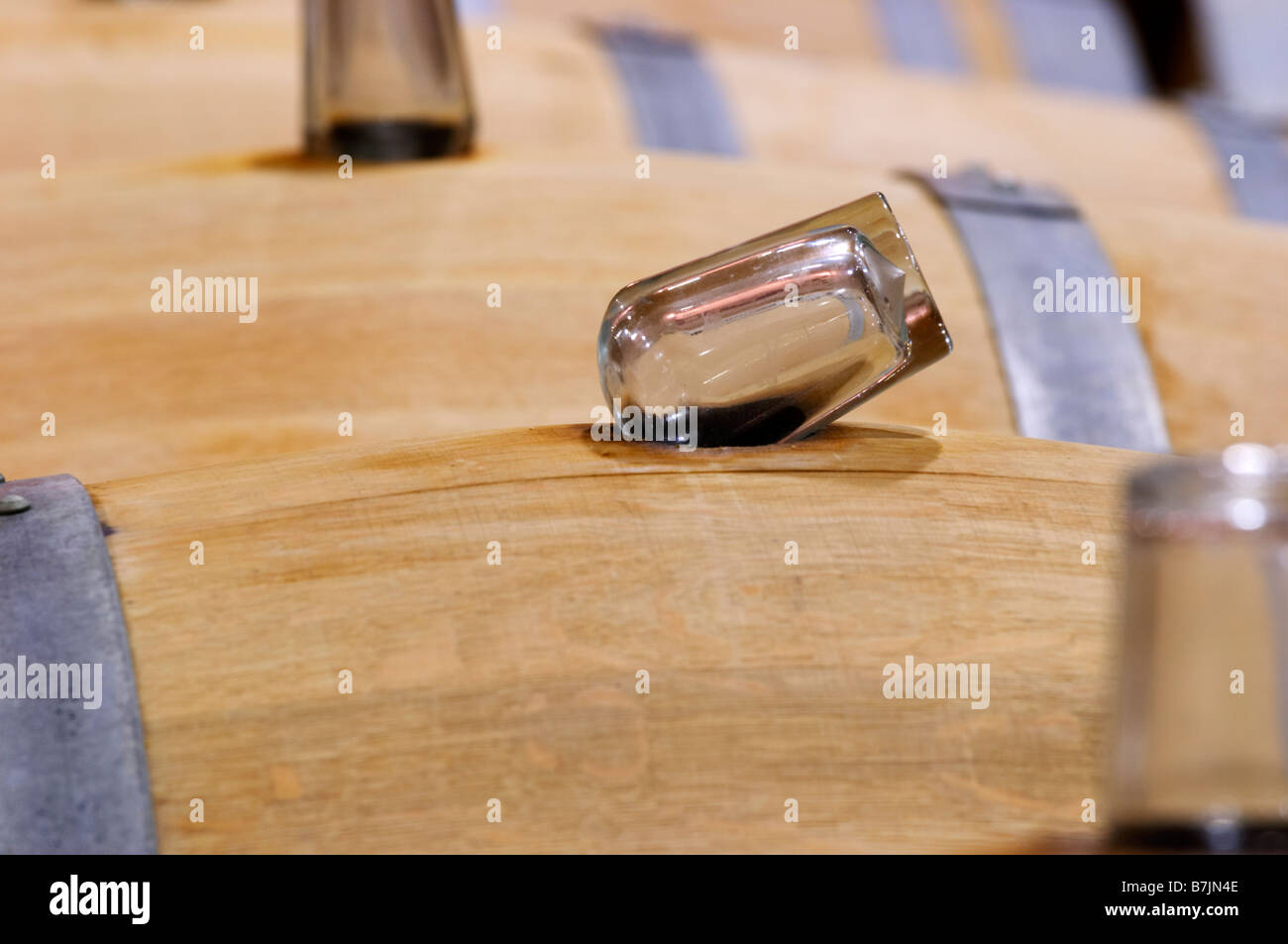 glass bung stoppers on barrels fermenting must white wine chateau ...