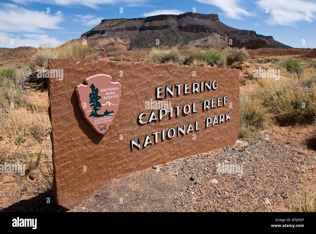 Park entry sign on the Caineville Wash Road, Capitol Reef National Park ...