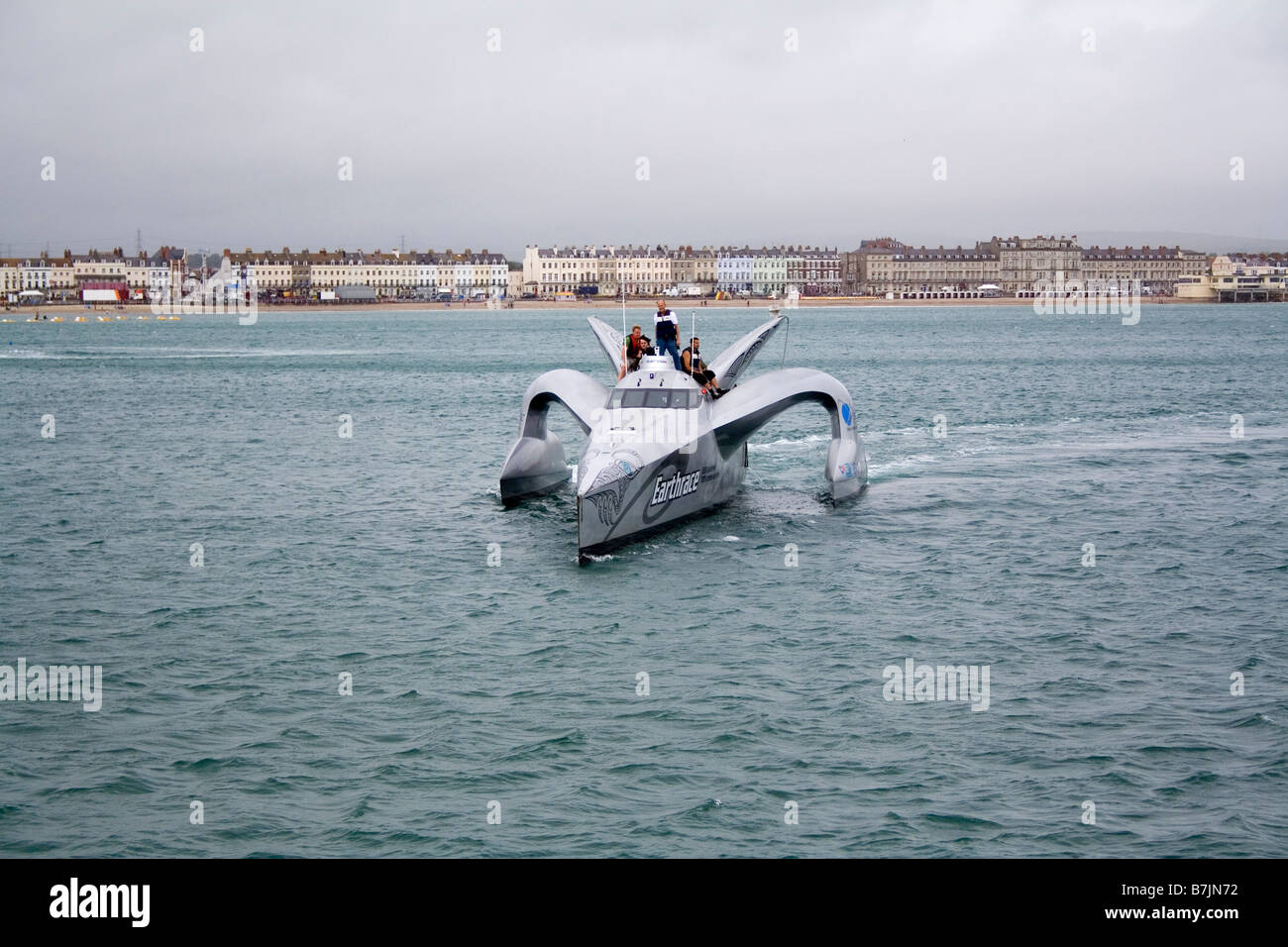 Earthrace eco boat at Weymouth in Dorset, UK. Only available on Alamy ...